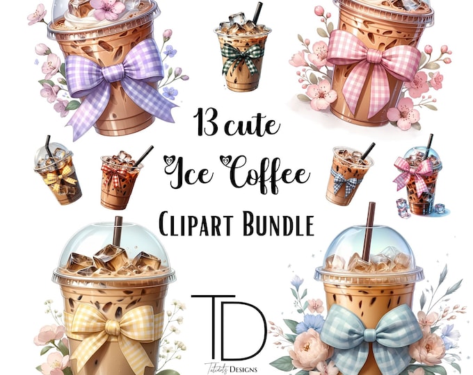 Iced Coffee Clipart Bundle, Coquette Bows Clipart, Coquette Iced Coffee ...