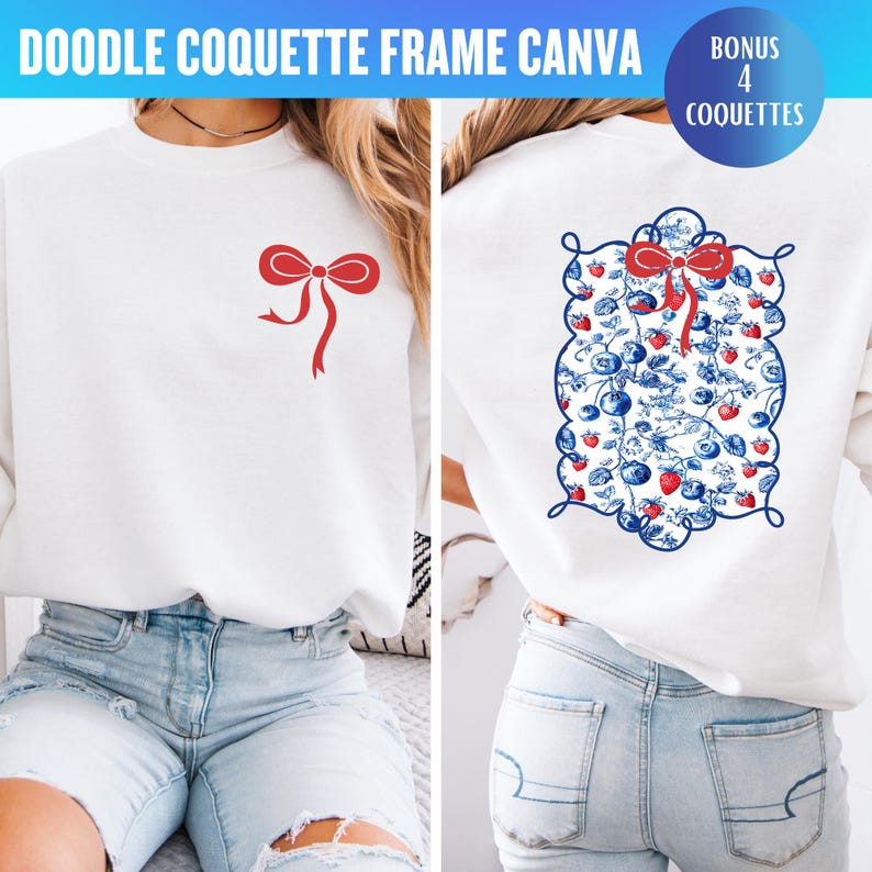 Editable Coquette Frame Templates for Canva, Coquette Bow Border Frames ...