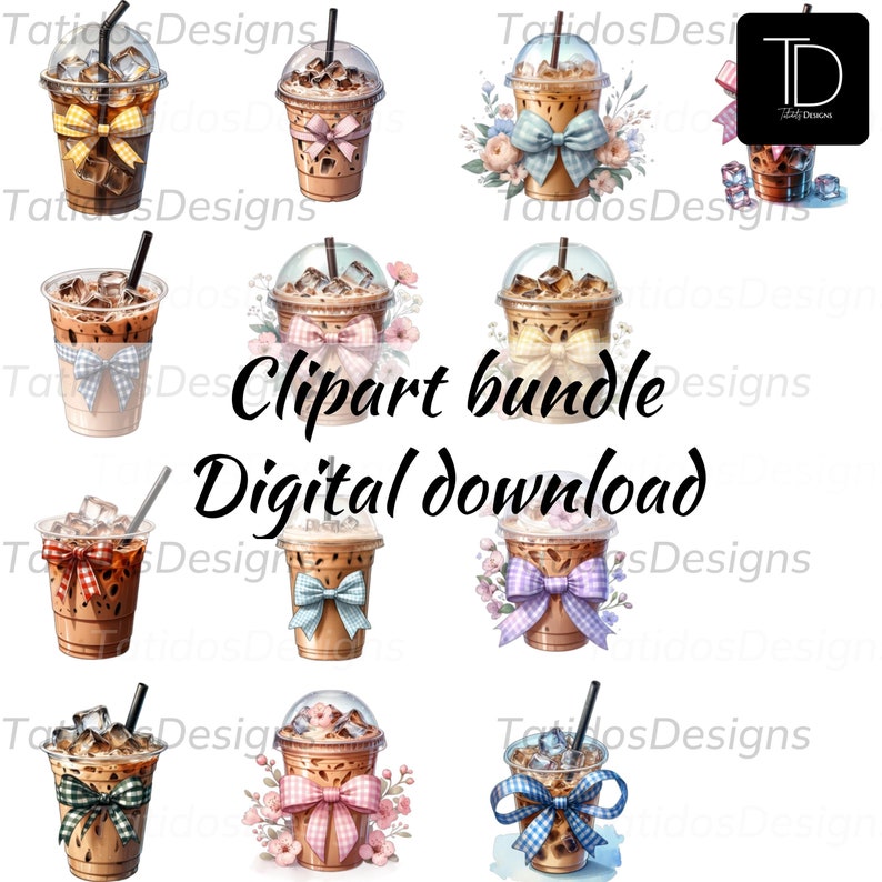Iced Coffee Clipart Bundle, Coquette Bows Clipart, Coquette Iced Coffee ...
