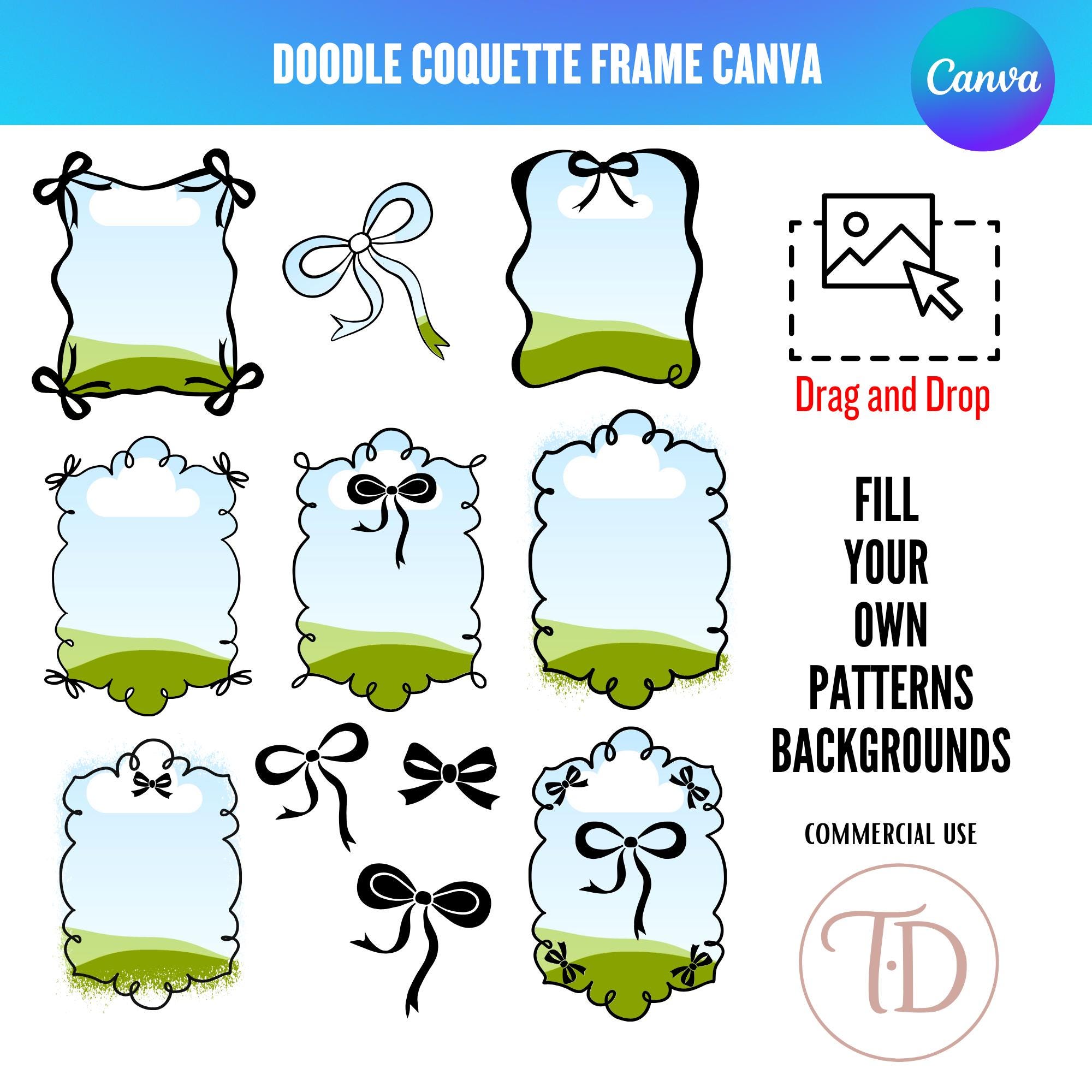 Editable Coquette Frame Templates for Canva, Coquette Bow Border Frames ...