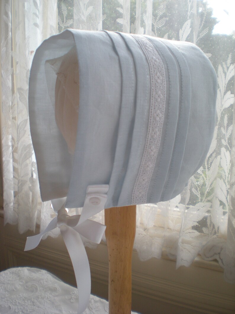 White or Blue Irish Linen Baby Boy Christening Bonnet. Baptism Boy ...
