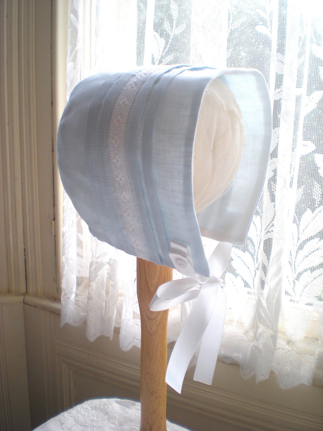 White or Blue Irish Linen Baby Boy Christening Bonnet. Baptism Boy ...