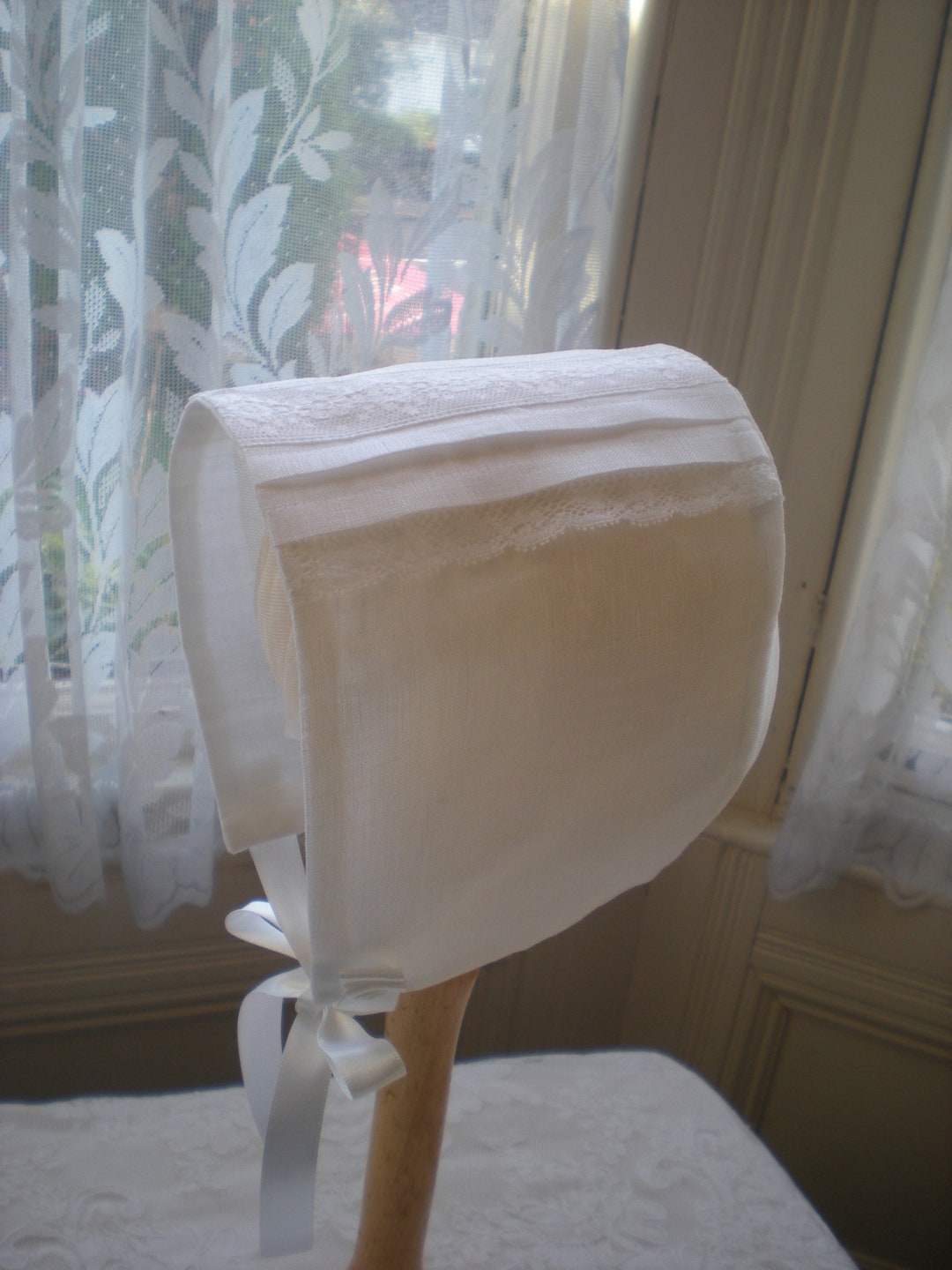 White, Blue or Ivory Irish Linen Baby Boy Christening Bonnet. Baptism ...