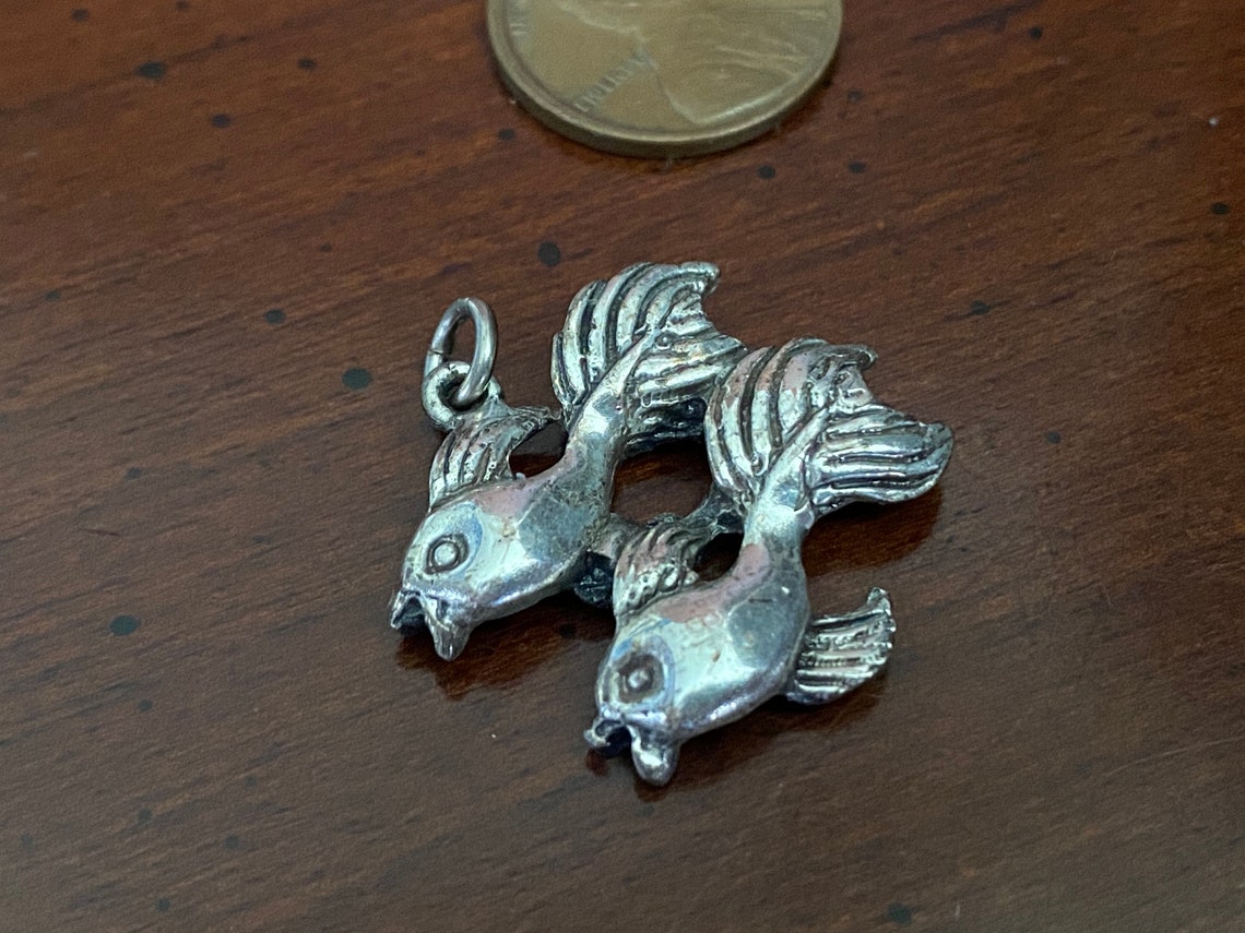 Vintage Tortolani Silver Pisces Pendant - Fish Zodiac Charm - Koi ...