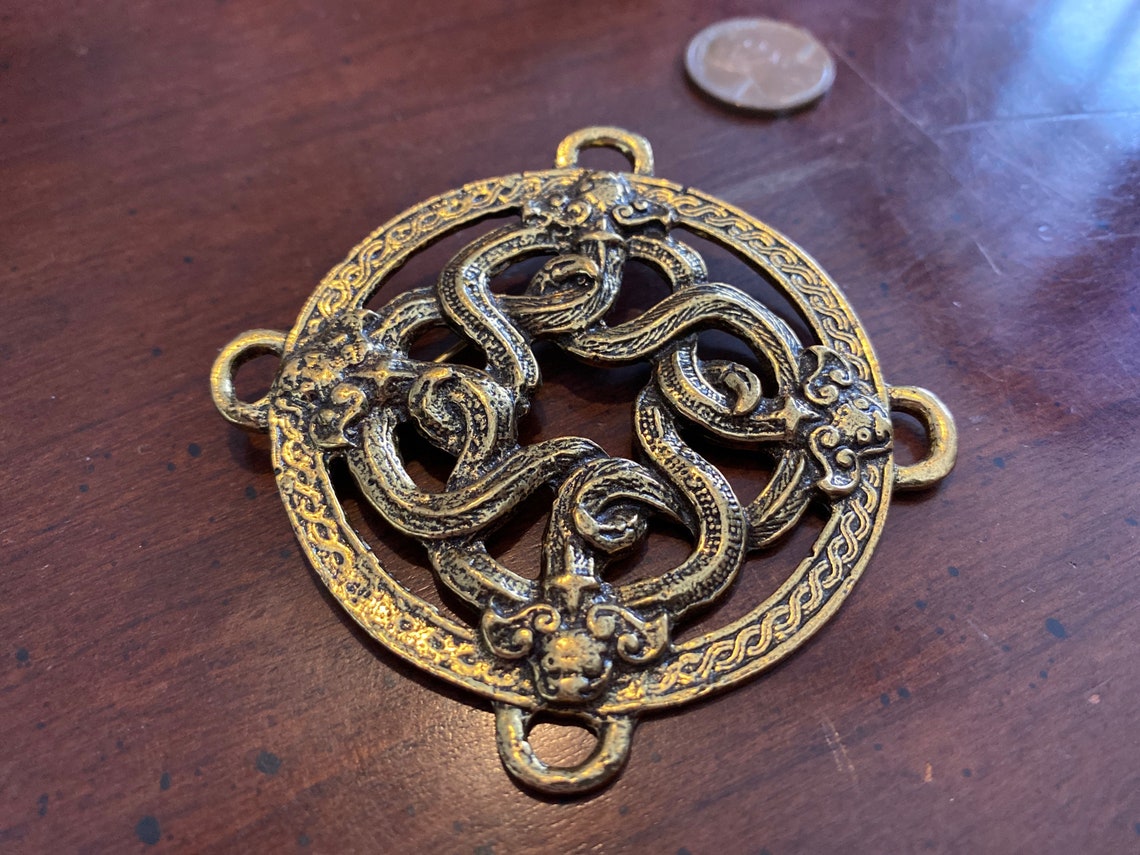 Vintage Gold Dragon Disk Medallion Brooch - Chinese Warring States ...