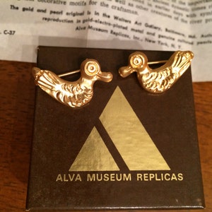 Egyptian Duck Scatter Pin Set - Two Gold Swimming Ducks Brooches ...