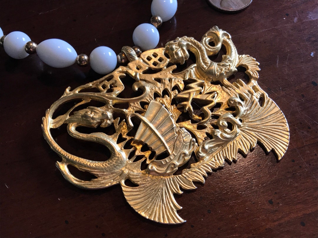 Kenneth Lane Dragon and Ship Panel Pendant Necklace - Rare Vintage ...