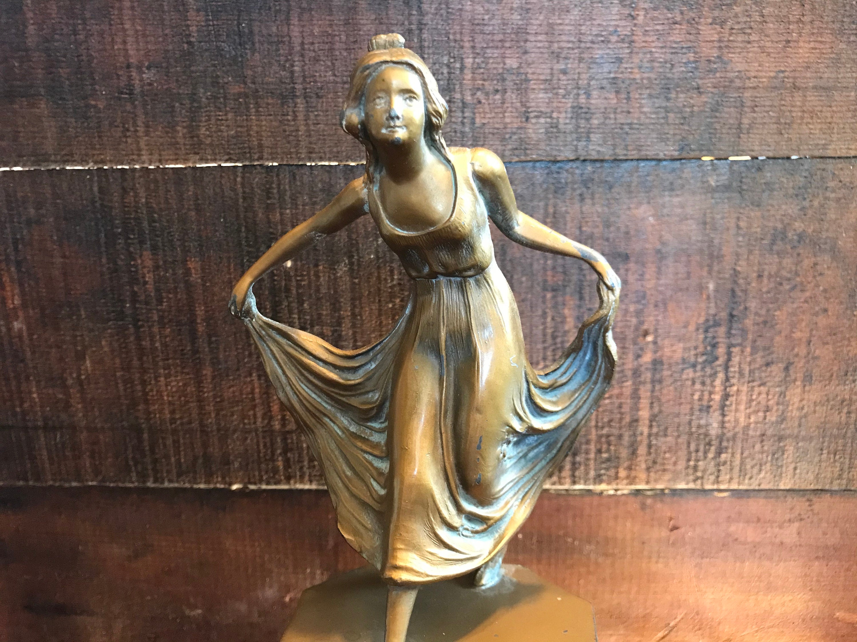 Antique Dancing Girl Sculpture - Vintage Spelter Metal Dancer Nymph ...