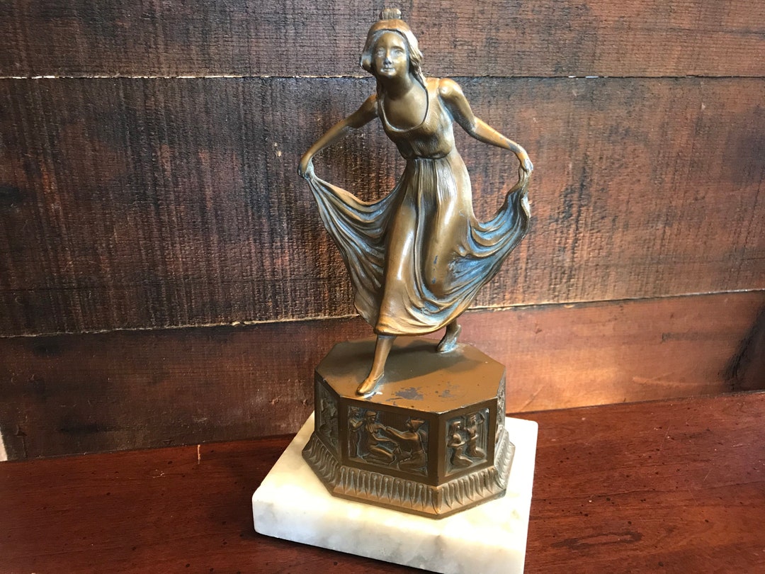 Antique Dancing Girl Sculpture - Vintage Spelter Metal Dancer Nymph ...