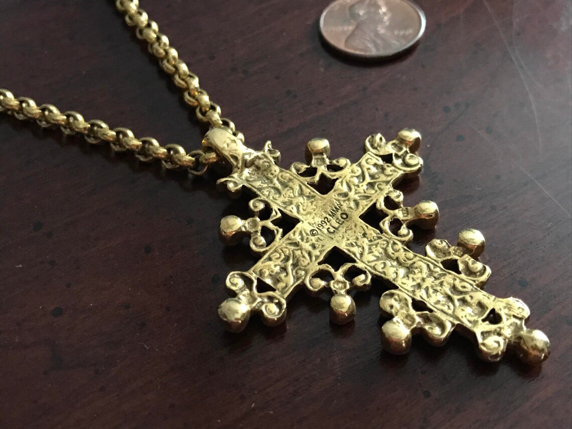 MMA Cleo Stylized Gold Cross Pendant Necklace Metropolitan | Etsy