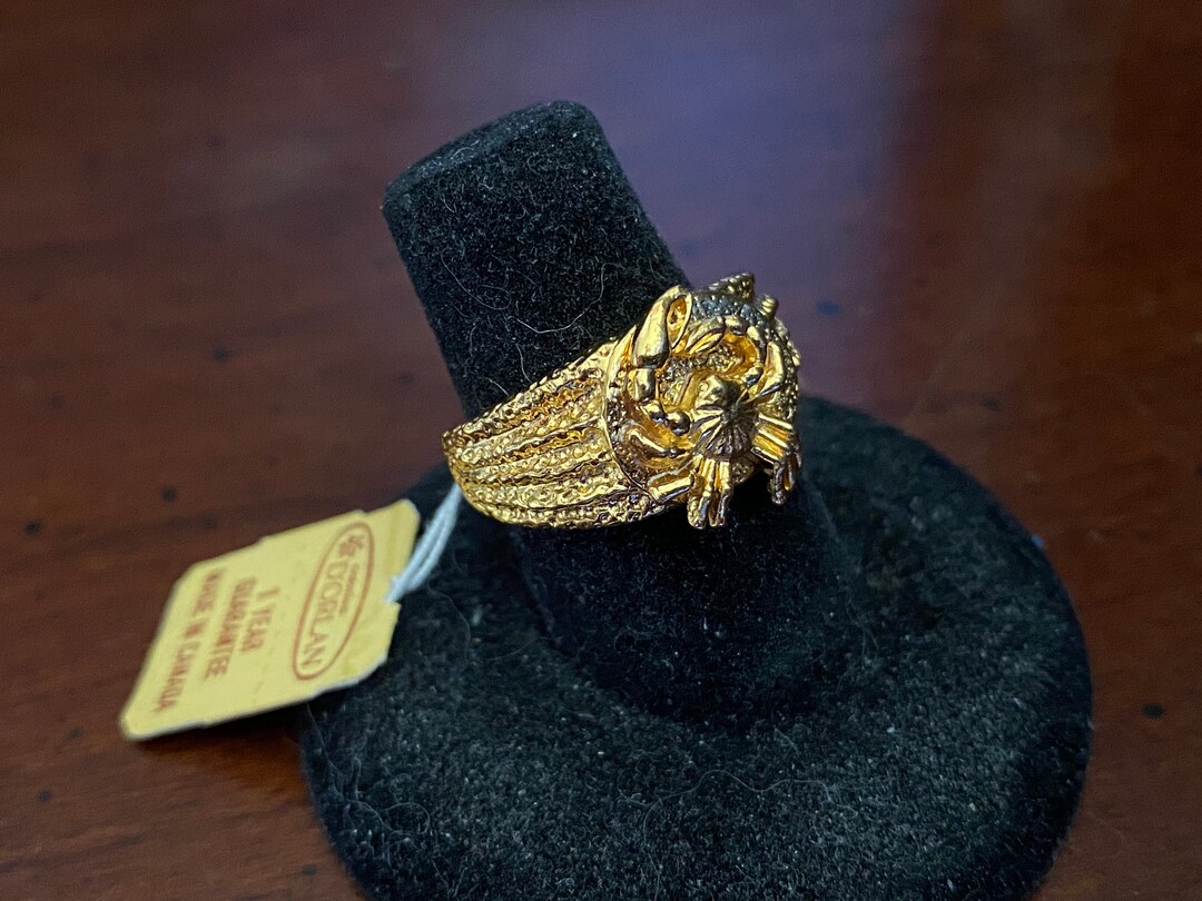 Vintage D'orlan Cancer Zodiac Ring - Crab Crustacean Horoscope Astrology Zodiac Gold Ring Water ...