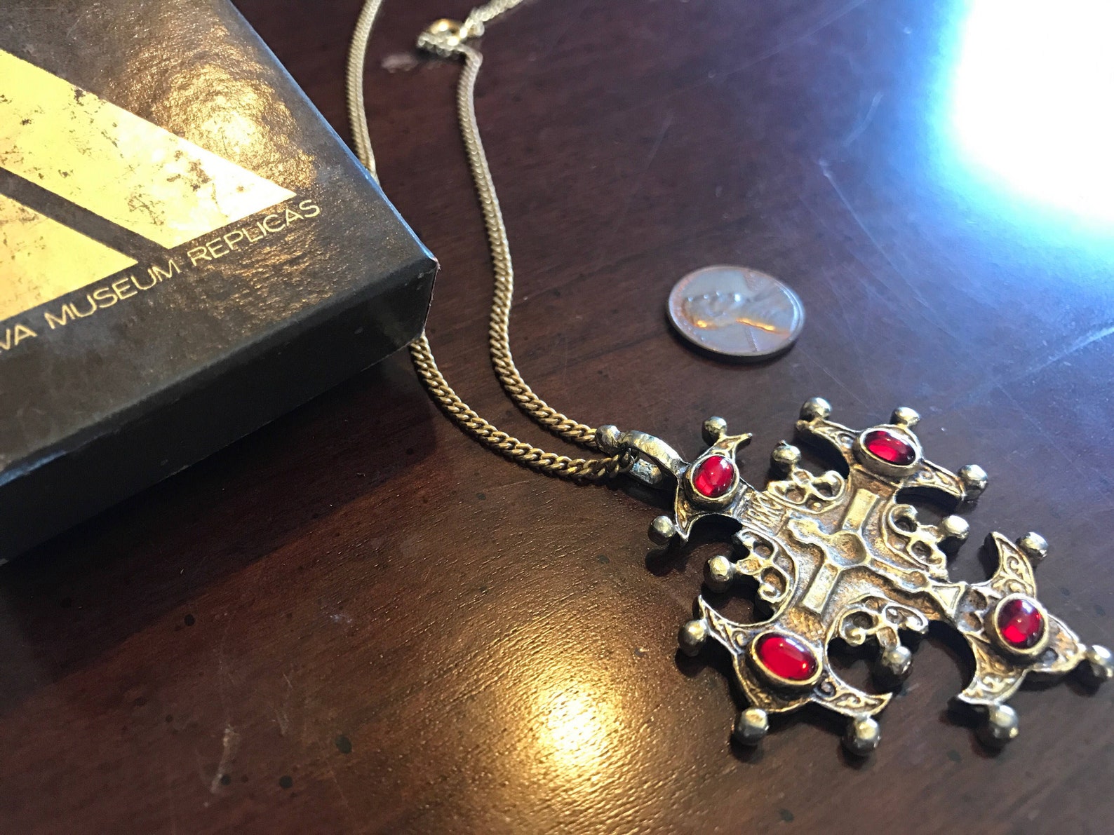 Russian Gold Amulet Cross W Red Garnet Cabochons Pendant | Etsy