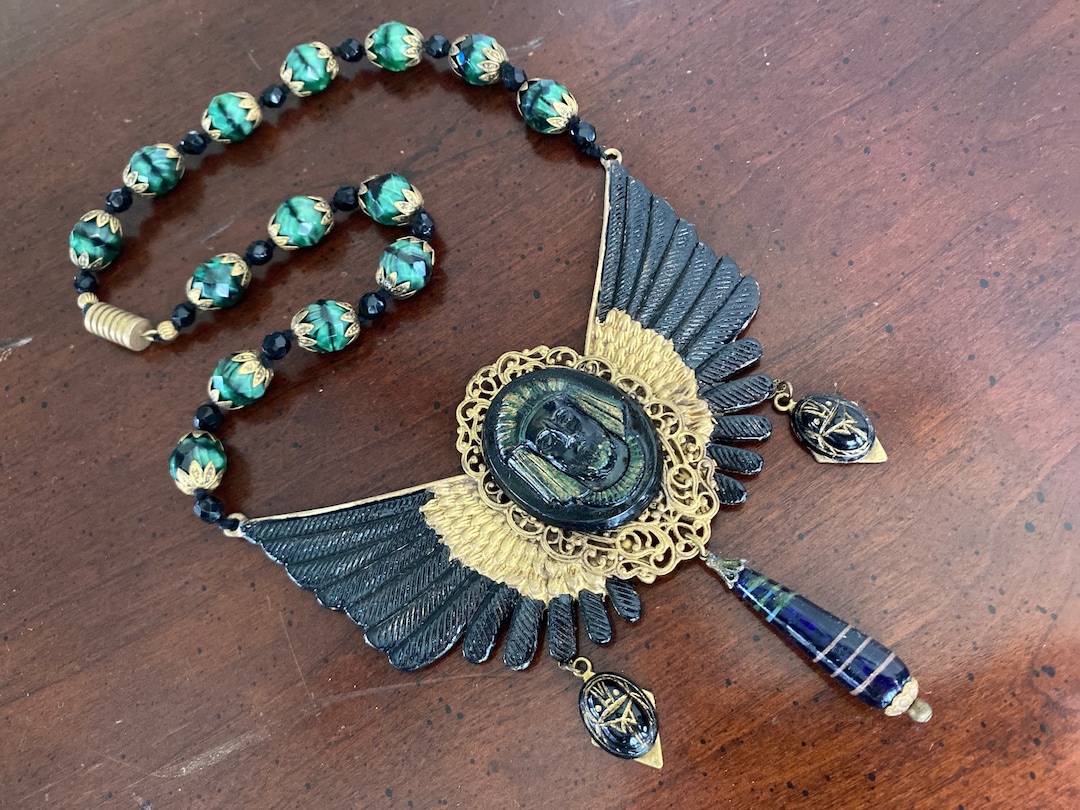 Spectacular Antique Egyptian Revival Ramses Scarab Breastplate Necklace ...