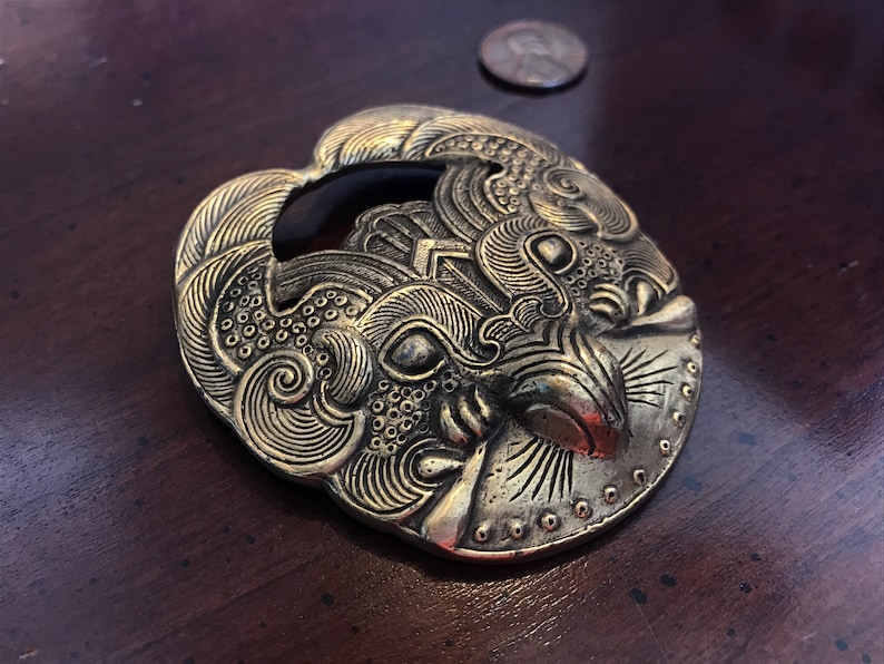 Chinese Animal Mask Large Gold Medallion Brooch Vintage Alva - Etsy