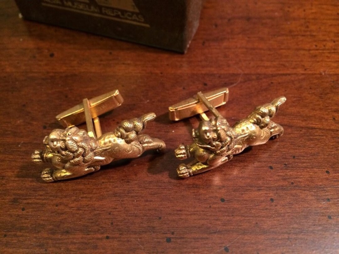 Gold Foo Dog / Lion Cufflinks - Vintage Alva Museum Replicas - Shishi ...