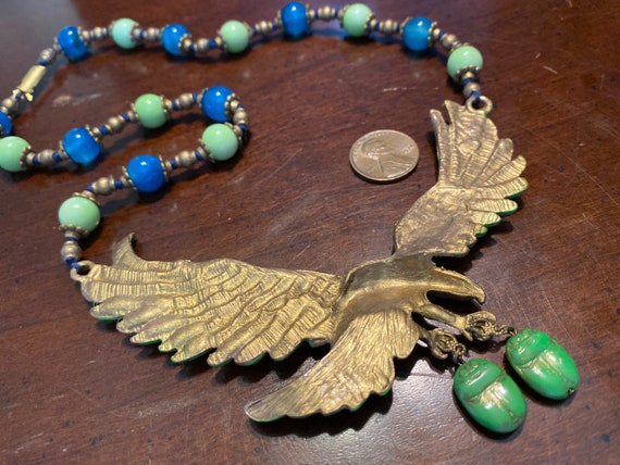 Antique Winged Eagle Pectoral Necklace - Heart Scarab… - Gem