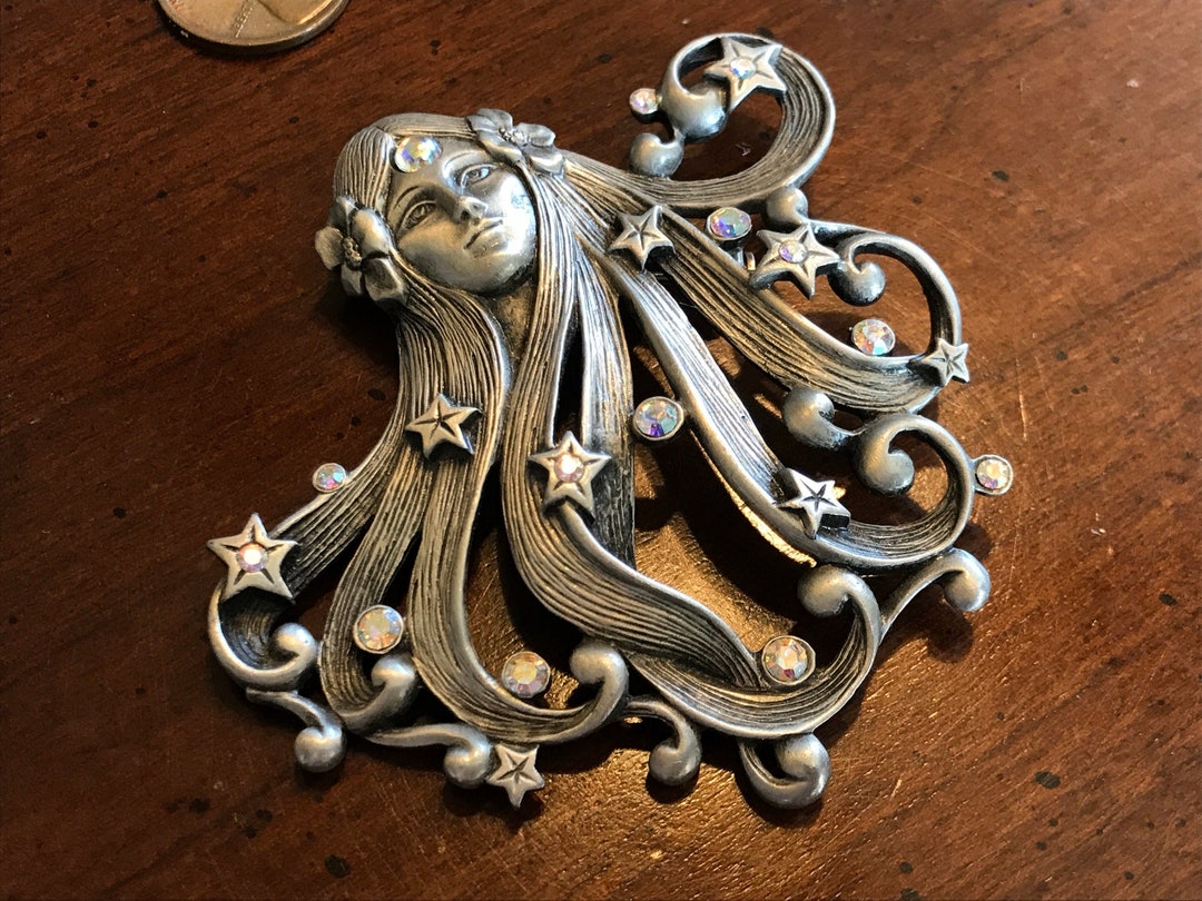 Vintage Goddess Asteria Brooch by Jonette Jewelry Silver Art Nouveau ...