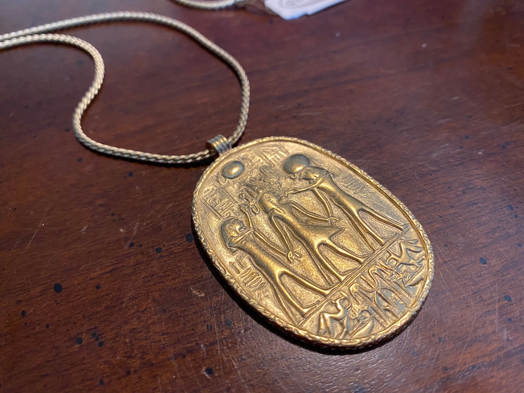Vintage D'orlan Gold Ra-harakhty and Atum Cartouche Pendant Necklace ...