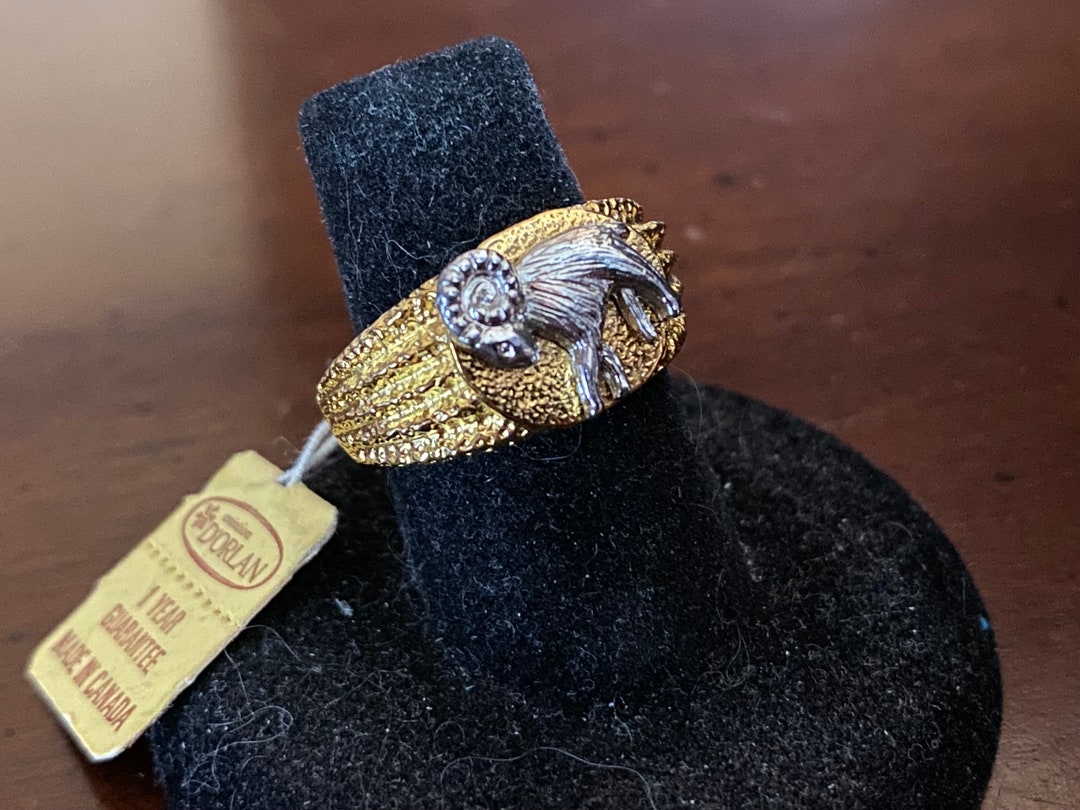 Vintage D'orlan Aries Zodiac Ring - Flying Ram Chrysomallus - Mesa Mesha - Horoscope Astrology ...