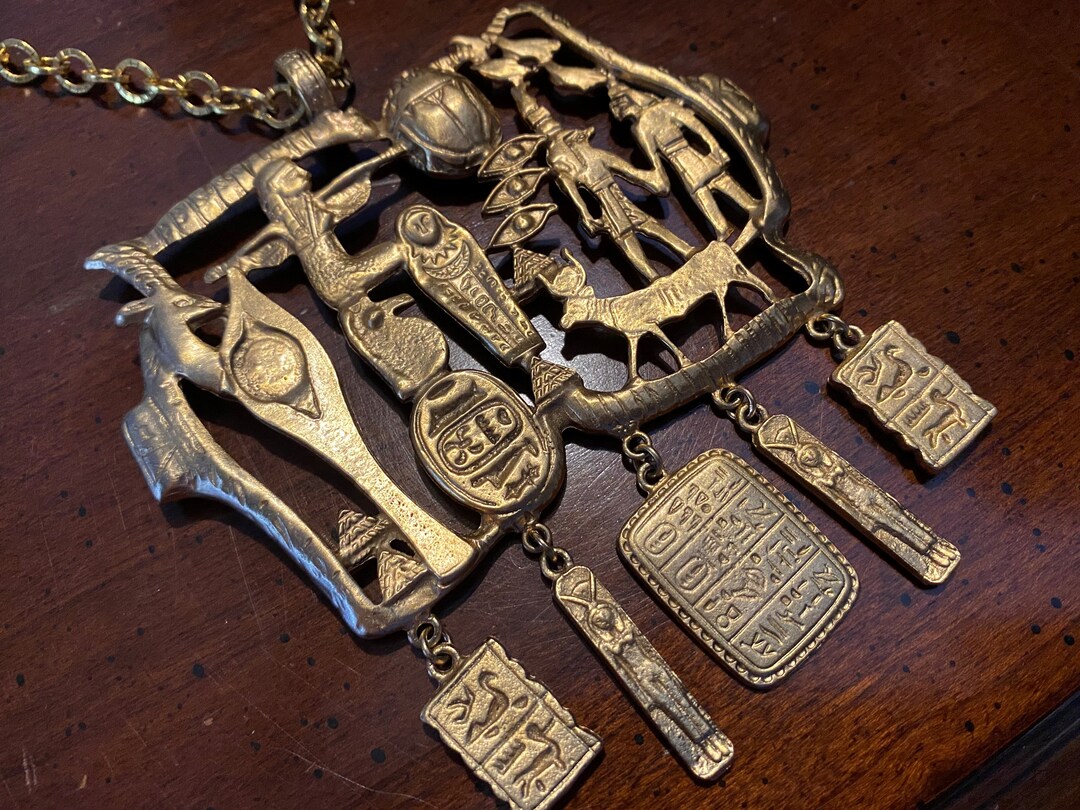Early Kenneth Lane Egyptian Revival Gold Storyteller Necklace - Vintage ...