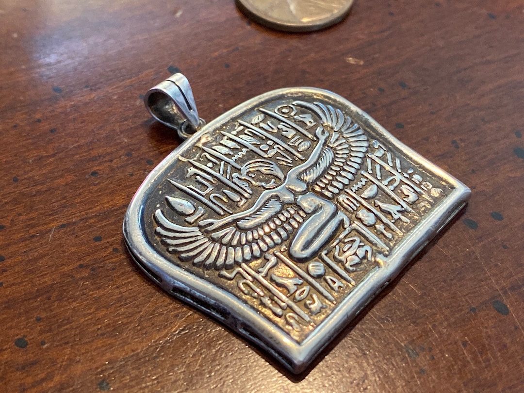 Vintage Moon Goddess Isis Pendant - Sterling Silver Cartouche Tablet ...
