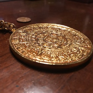 Gold Aztec Calendar Stone Necklace - Vintage Alva Museum Replicas Sun ...