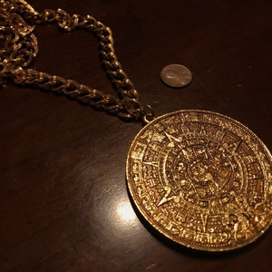 Gold Aztec Calendar Stone Necklace - Vintage Alva Museum Replicas Sun ...