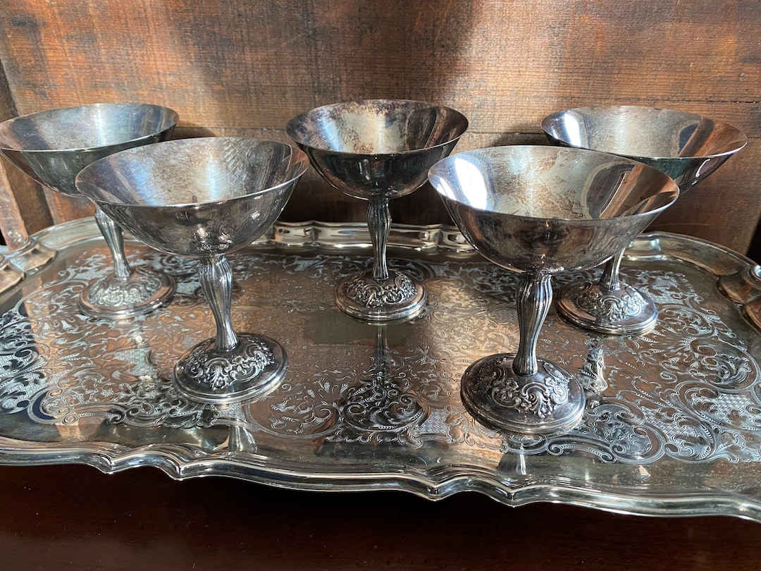 Vintage Set of Gorham Silver Wine Goblets and Serving Tray Retro ...