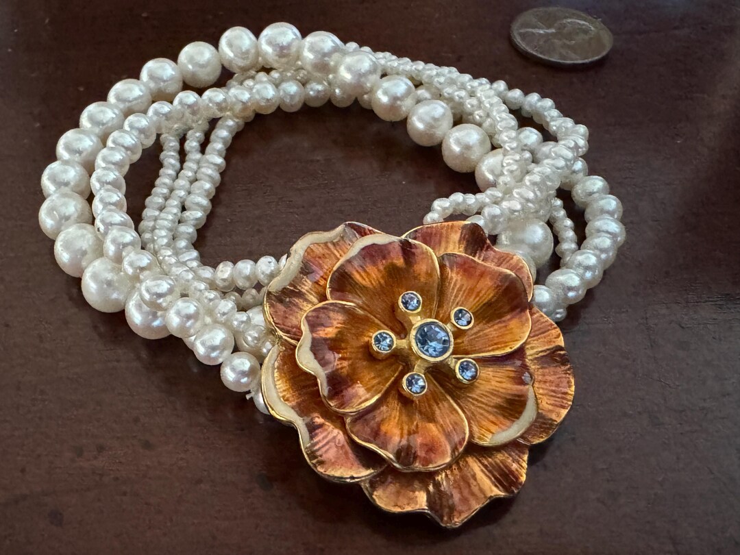 Vintage MMA RC Hand Enamel Crystal Flower Bracelet - British Royal ...