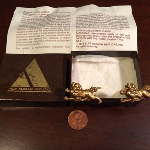 Gold Foo Dog / Lion Cufflinks - Vintage Alva Museum Replicas - Shishi ...