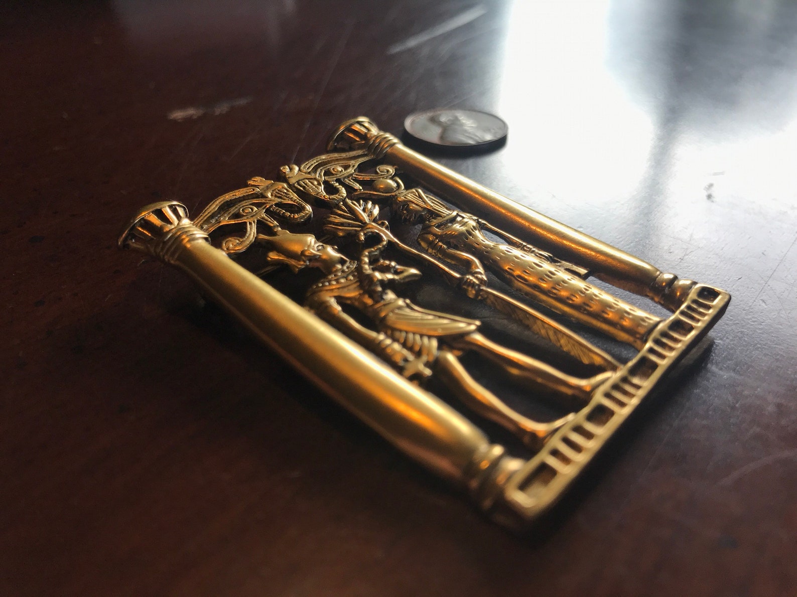 Egyptian Revival Golden Hathor and Osiris Brooch - Eye of Ra and Eye of ...