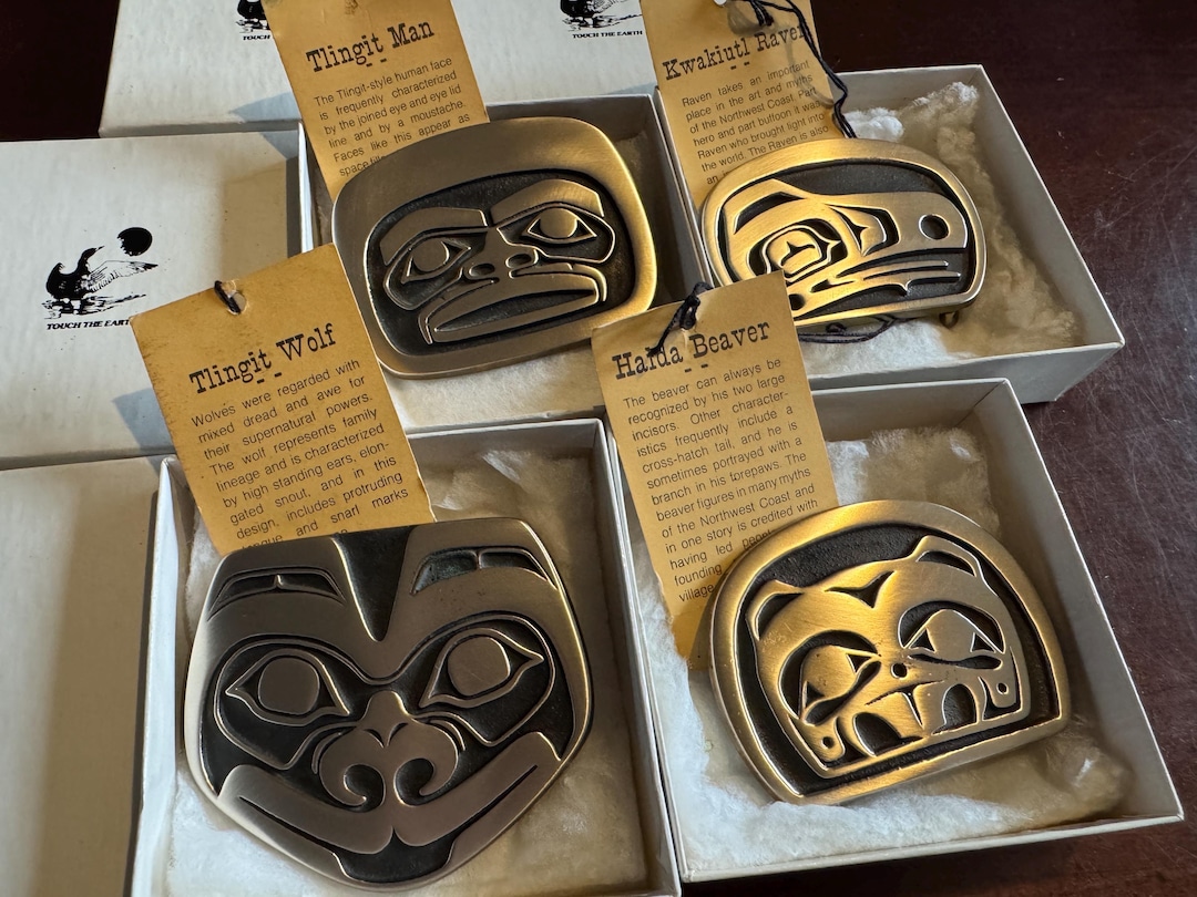 Vintage Bronze Belt Buckle - Rainbow Metals - Tlingit Wolf Man Haida ...