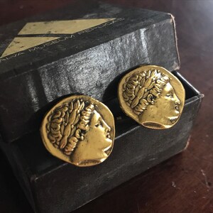 Vintage Greek Sun God Apollo Gold Coin Statement Cufflinks - Alva ...