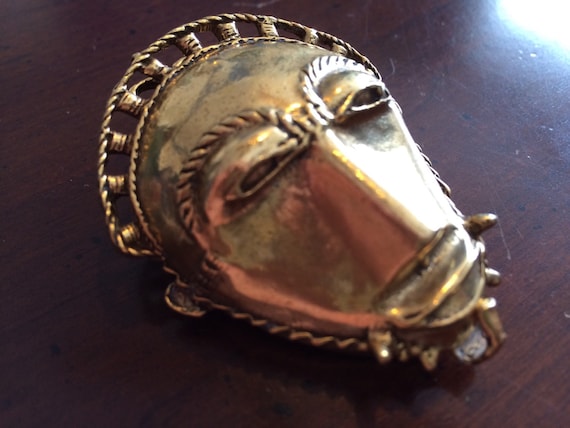 African Baule Tribe Gold Kings Mask Pendant Brooch Pi… - Gem