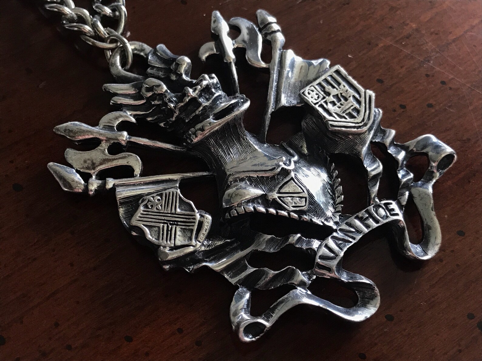 Vintage Tortolani Silver Ivanhoe Knight Pendant Statement Necklace ...