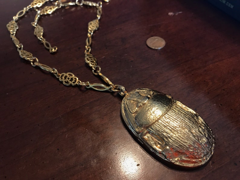 Kenneth Lane Egyptian Revival Gold Scarab Cartouche Pendant | Etsy