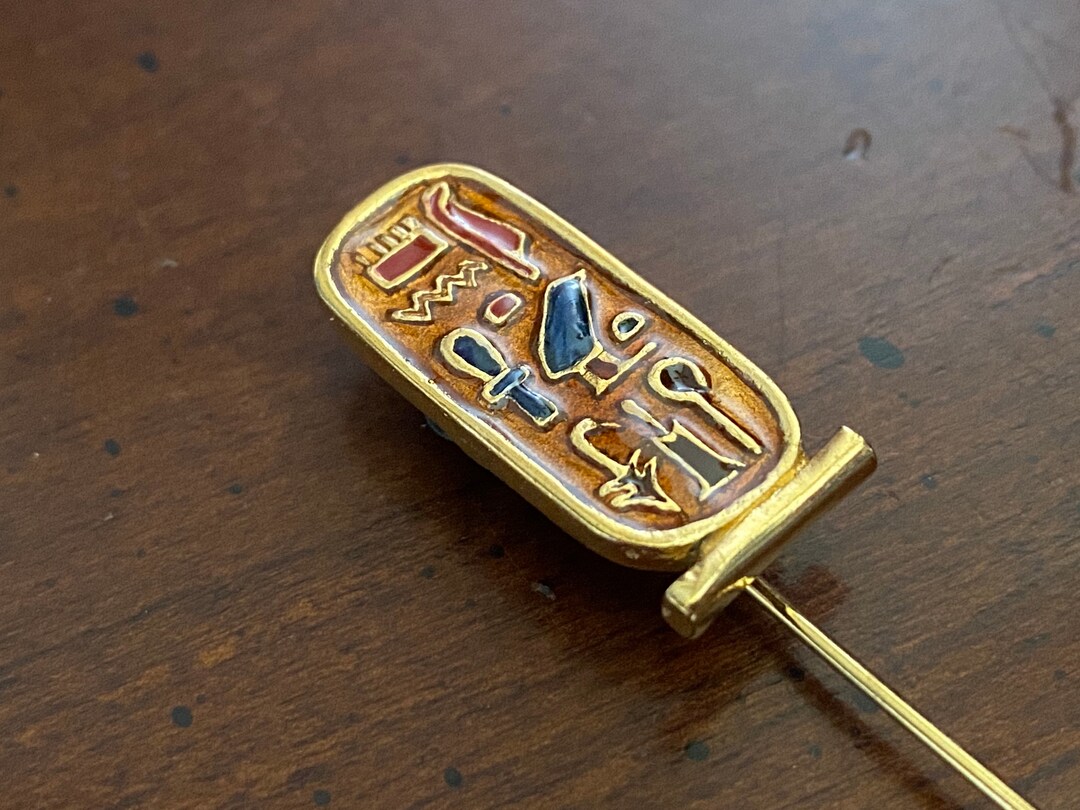 Vintage D'orlan Enameled Gold Cartouche Hat Pin - Egyptian Revival ...