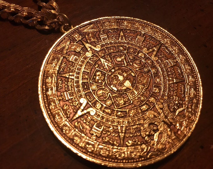 Gold Aztec Calendar Stone Necklace Vintage Alva Museum - Etsy