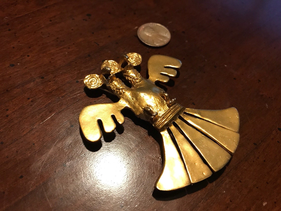 Vintage Columbian Gold Double Headed Eagle Brooch Pendant - Alva Museum ...