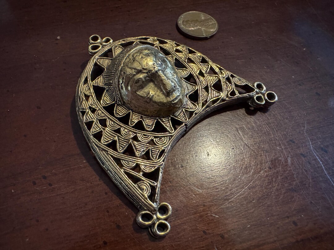 African Baule Tribe Gold Kings Mask Pendant Brooch Pin - Vintage MMA ...