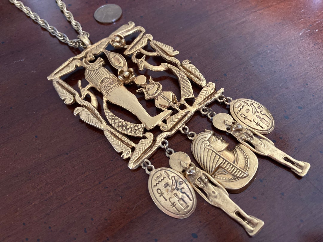 Early Kenneth Lane Egyptian Revival Gold Storyteller Necklace - Vintage ...