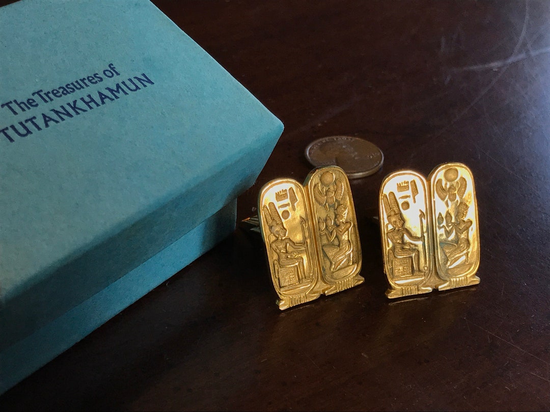 MMA Egyptian Revival Gold Double Cartouche Cuff Links - Amun Ra Winged ...
