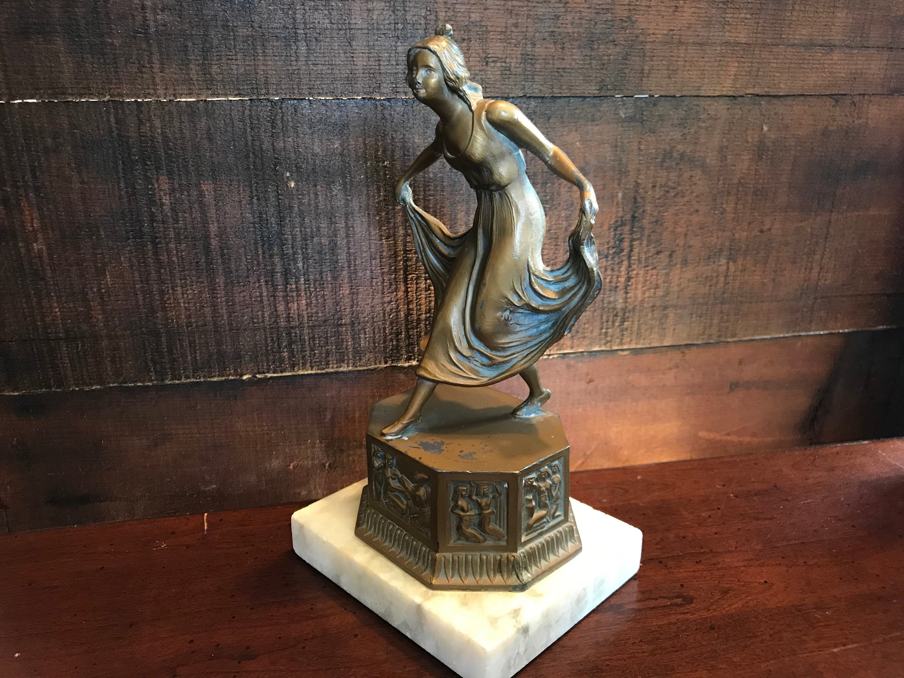 Antique Dancing Girl Sculpture - Vintage Spelter Metal Dancer Nymph ...
