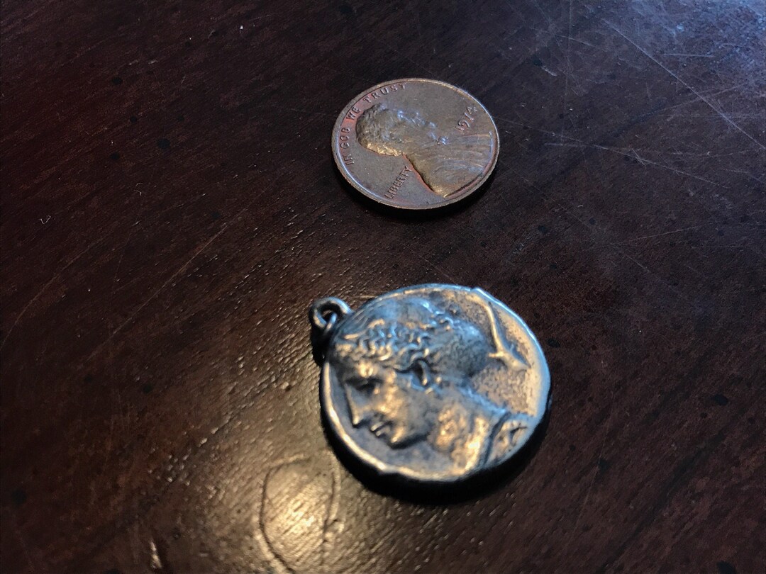 Vintage Water Nymph Arethusa Silver Greek Coin Pendant - Dolphin ...