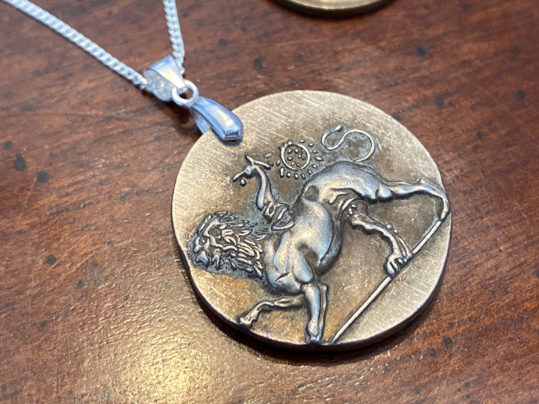 Vintage Mythical Chimera and Dove Greek Coin Pendant Necklace - Sikyon ...