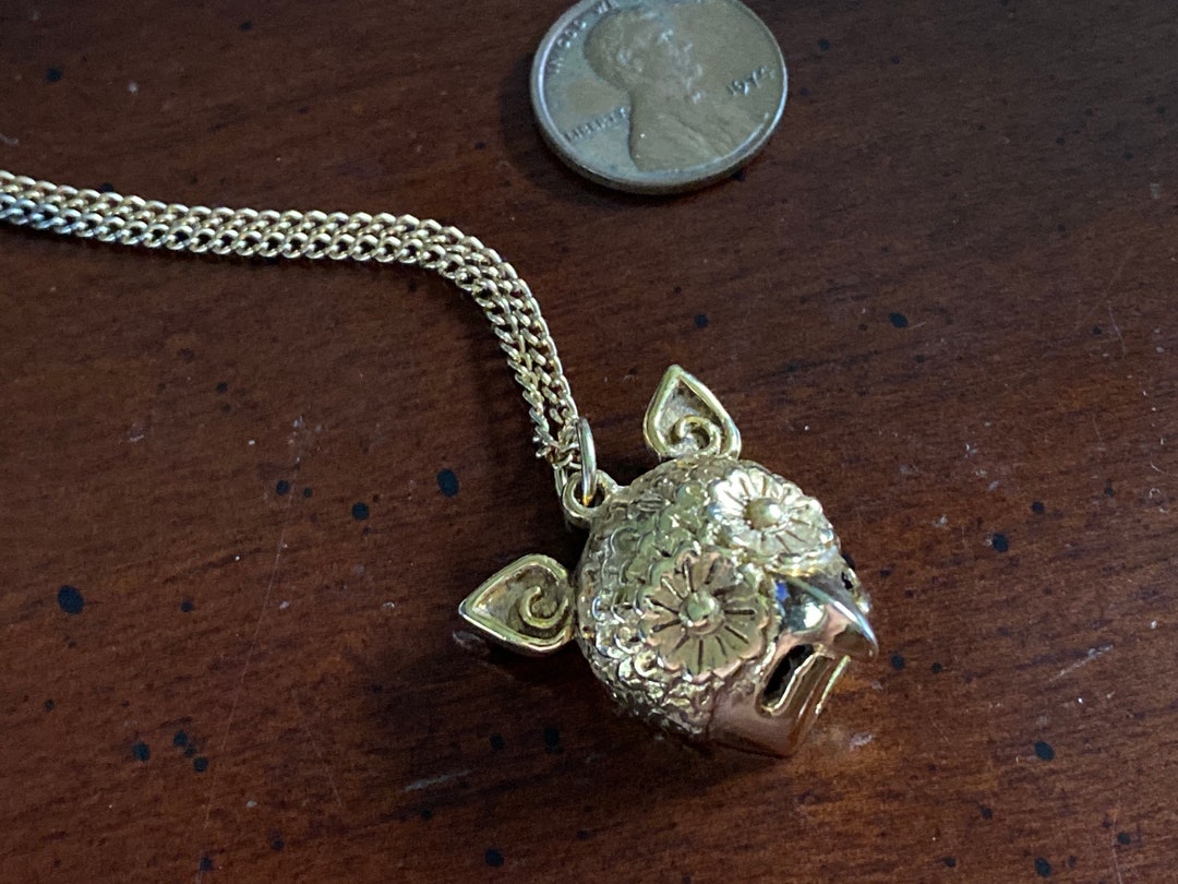 Vintage Mixtec Gold Owl Pendant Necklace Alva Museum Replicas Floral ...