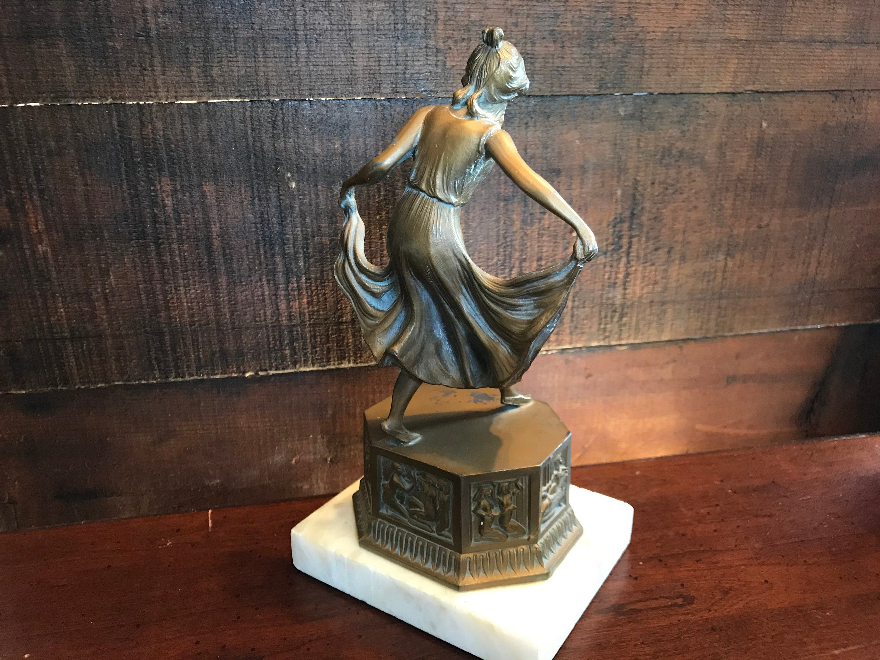 Antique Dancing Girl Sculpture - Vintage Spelter Metal Dancer Nymph ...
