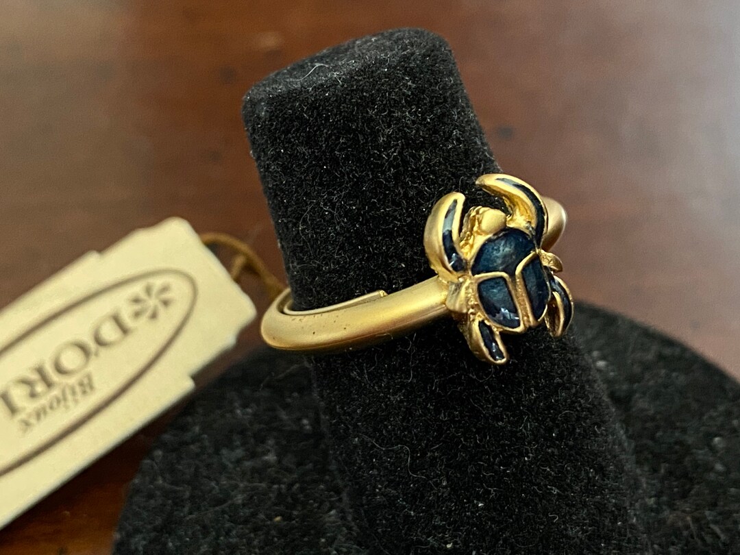 Vintage D'orlan Enamel Scarab Ring - Khepri - Egyptian Revival Treasures of Tutankhamun - Gold ...