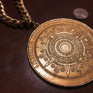 Gold Aztec Calendar Stone Necklace - Vintage Alva Museum Replicas Sun ...