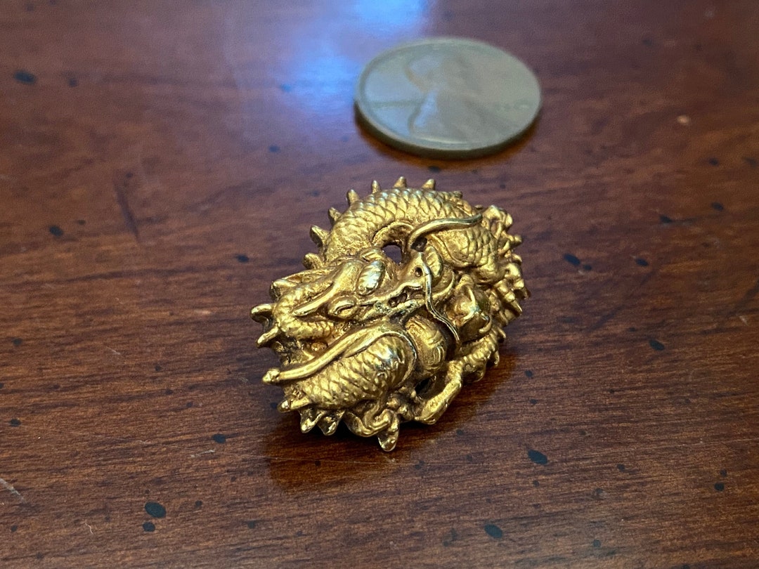 Vintage Gold Dragon Menuki Brooch Pin Sword Ornament Japanese ...